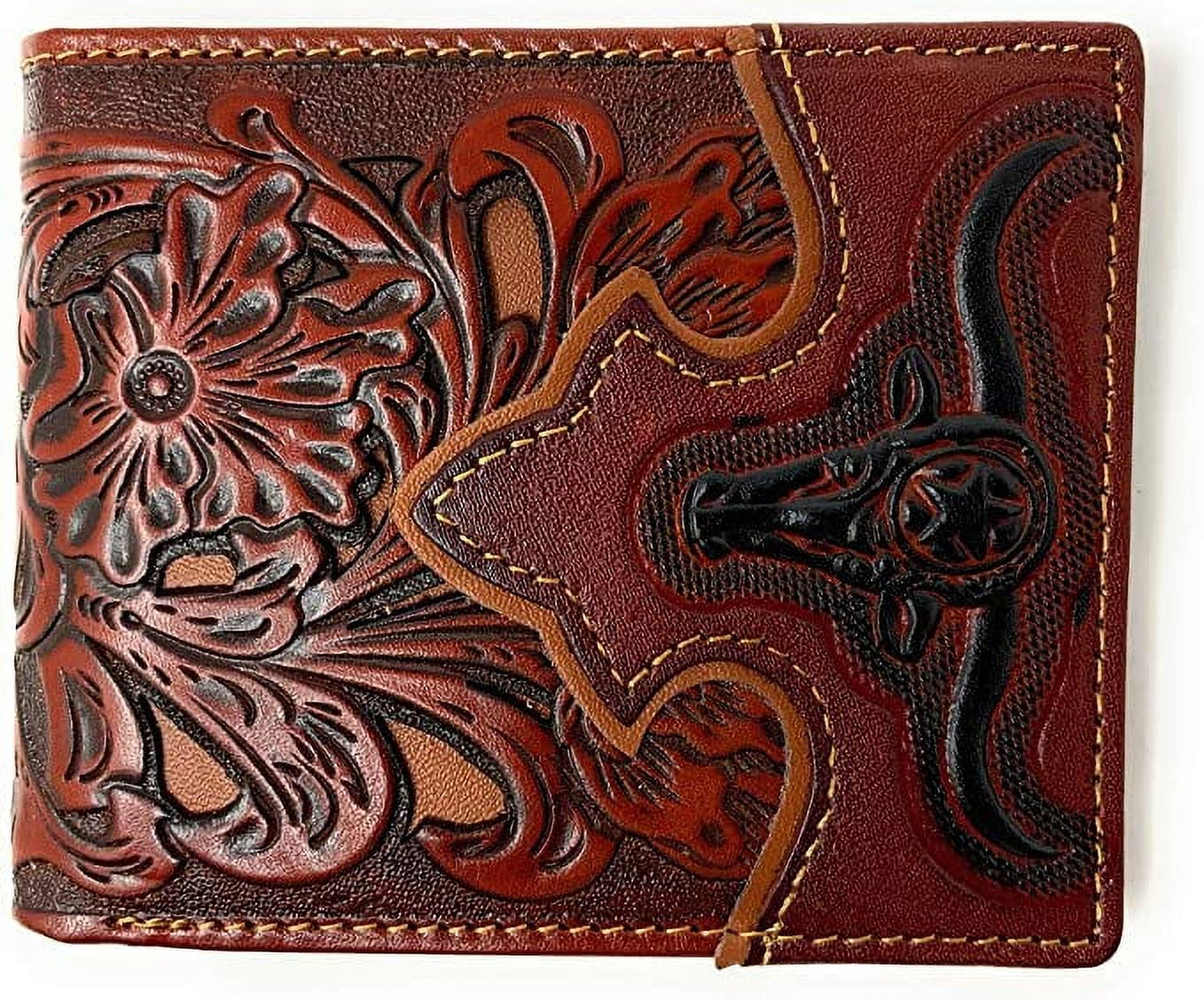 Western Men's Leather Longhorn Floral Tooled Laser Cut Lone Star Short ...