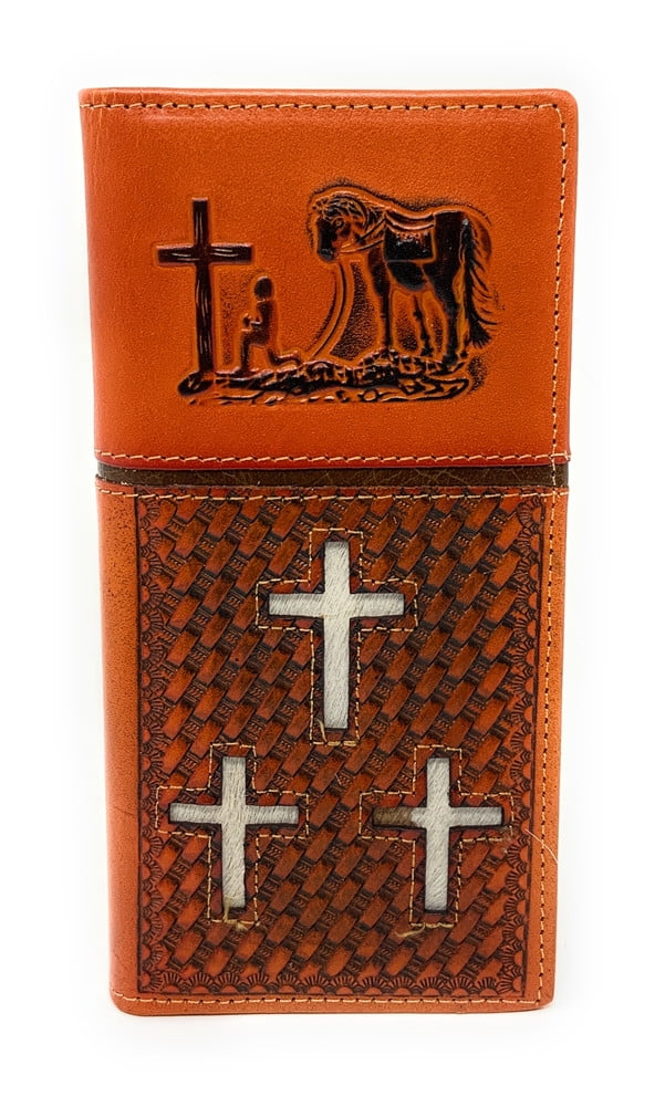 Western Mens Leather Rodeo Wallet: Embossed Basketweave Cowhide ...