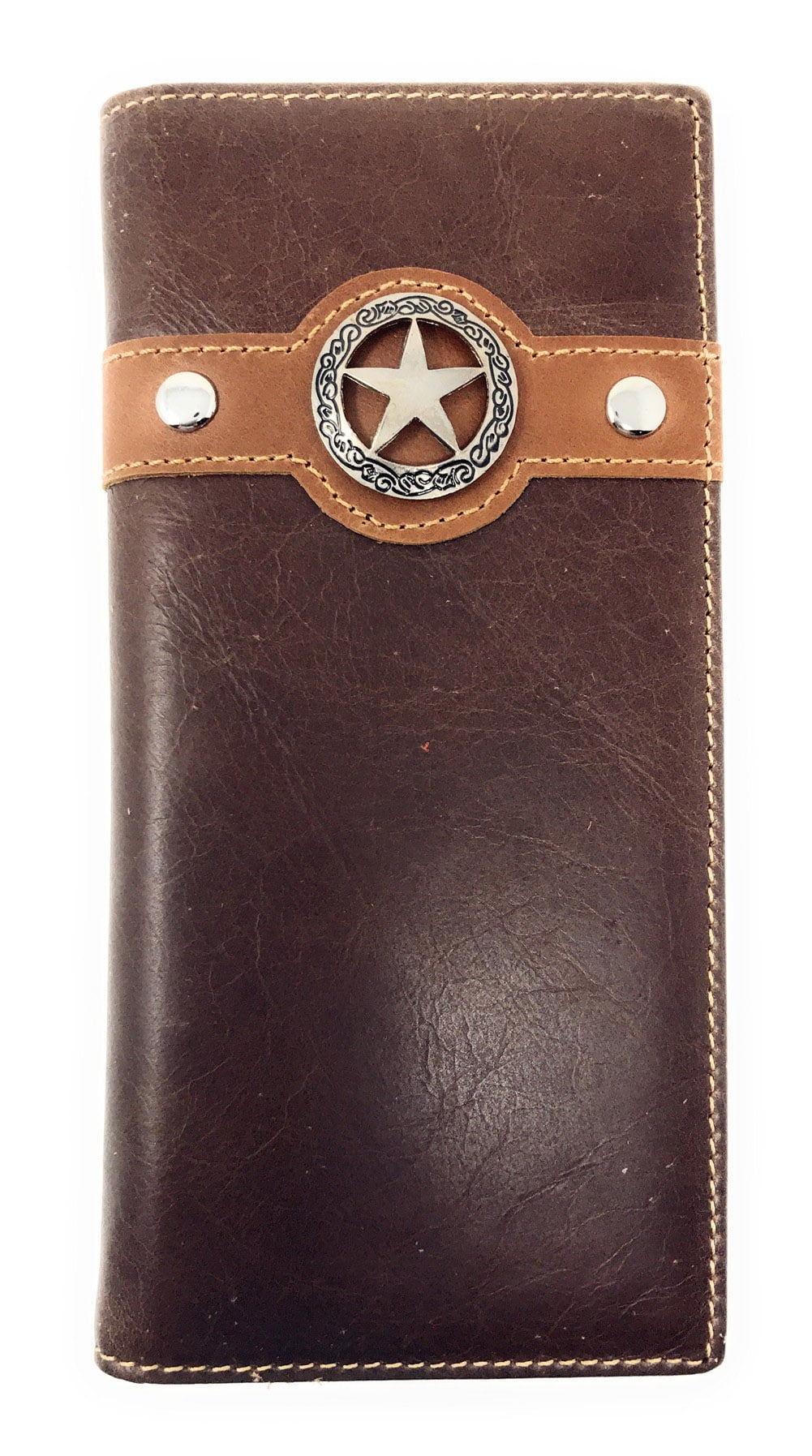 Western Mens Metal Lone Star Cowboy Genuine Leather Long Bifold Wallet ...