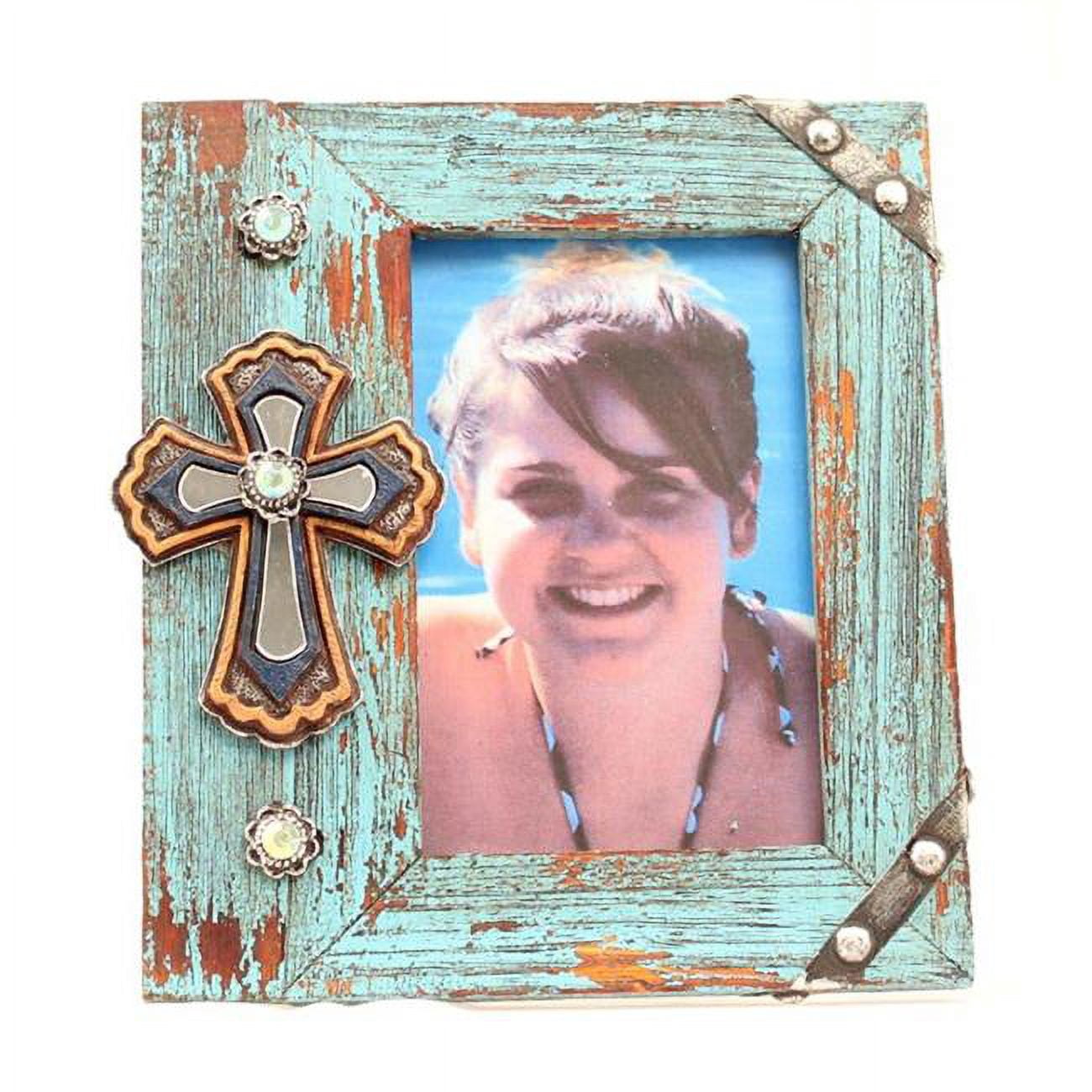 Western Moments 94203 Cross & Wood Photo Frame, Turquoise - 4 x 6 in ...