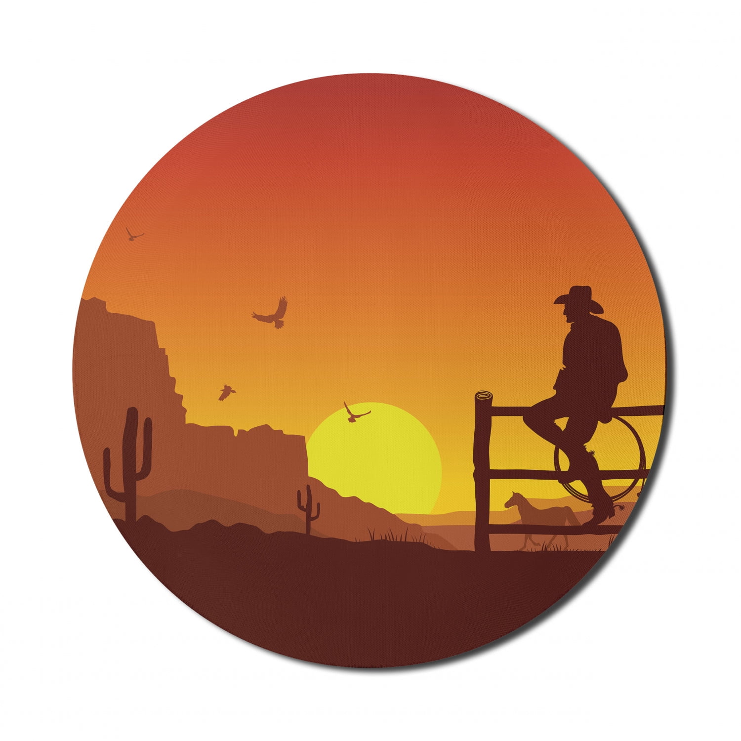 Western Mouse Pad for Computers, Silhouette of Cowboy in Wild West ...