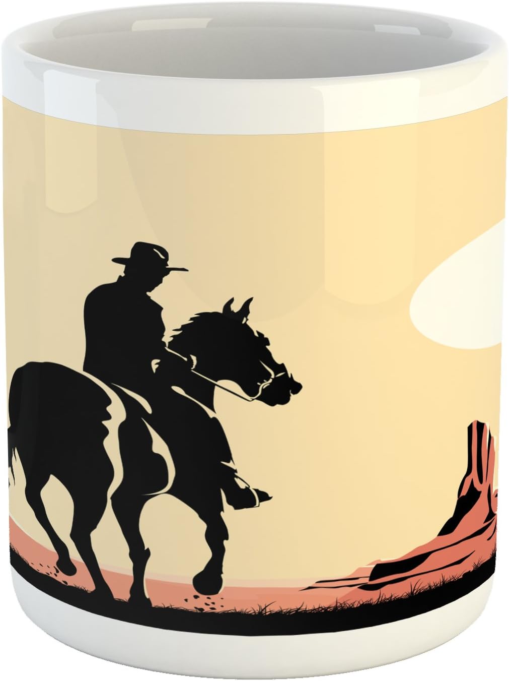 Western Mug, Image Art of Cowboy Riding Horse Towards Sun in Wild West ...