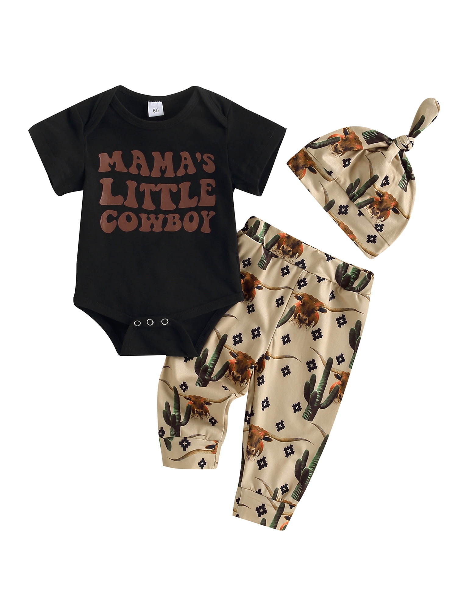 Western Newborn Baby Boys Cowboy Outfits Short Sleeves Letter Bodysuit+Long Leggings+Cap 3pcs ...