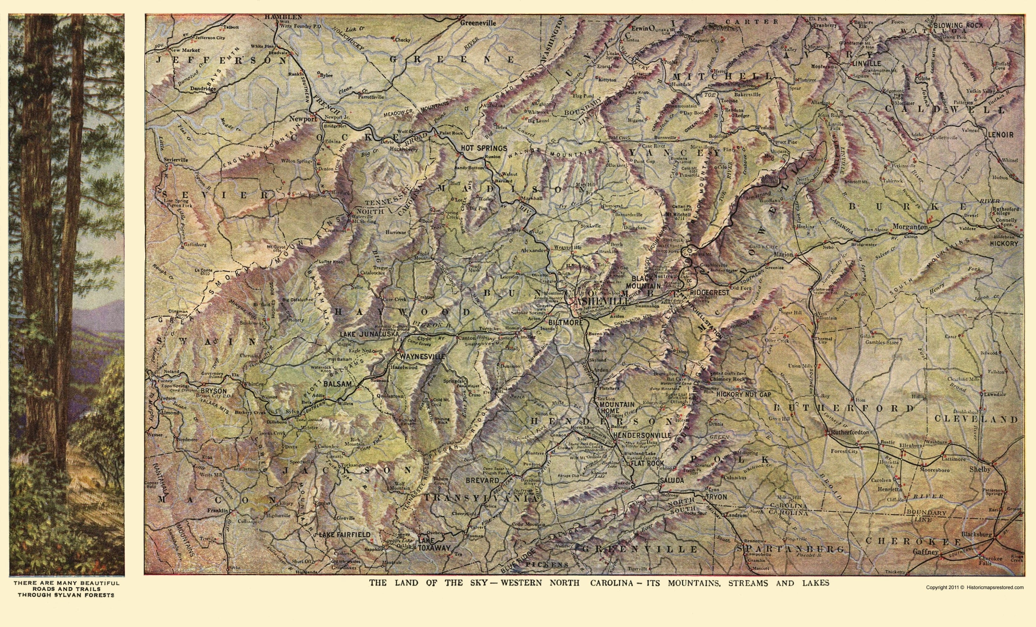 Railroad Map - Western North Carolina - Southern Railway 1917 - 23 x 37 ...