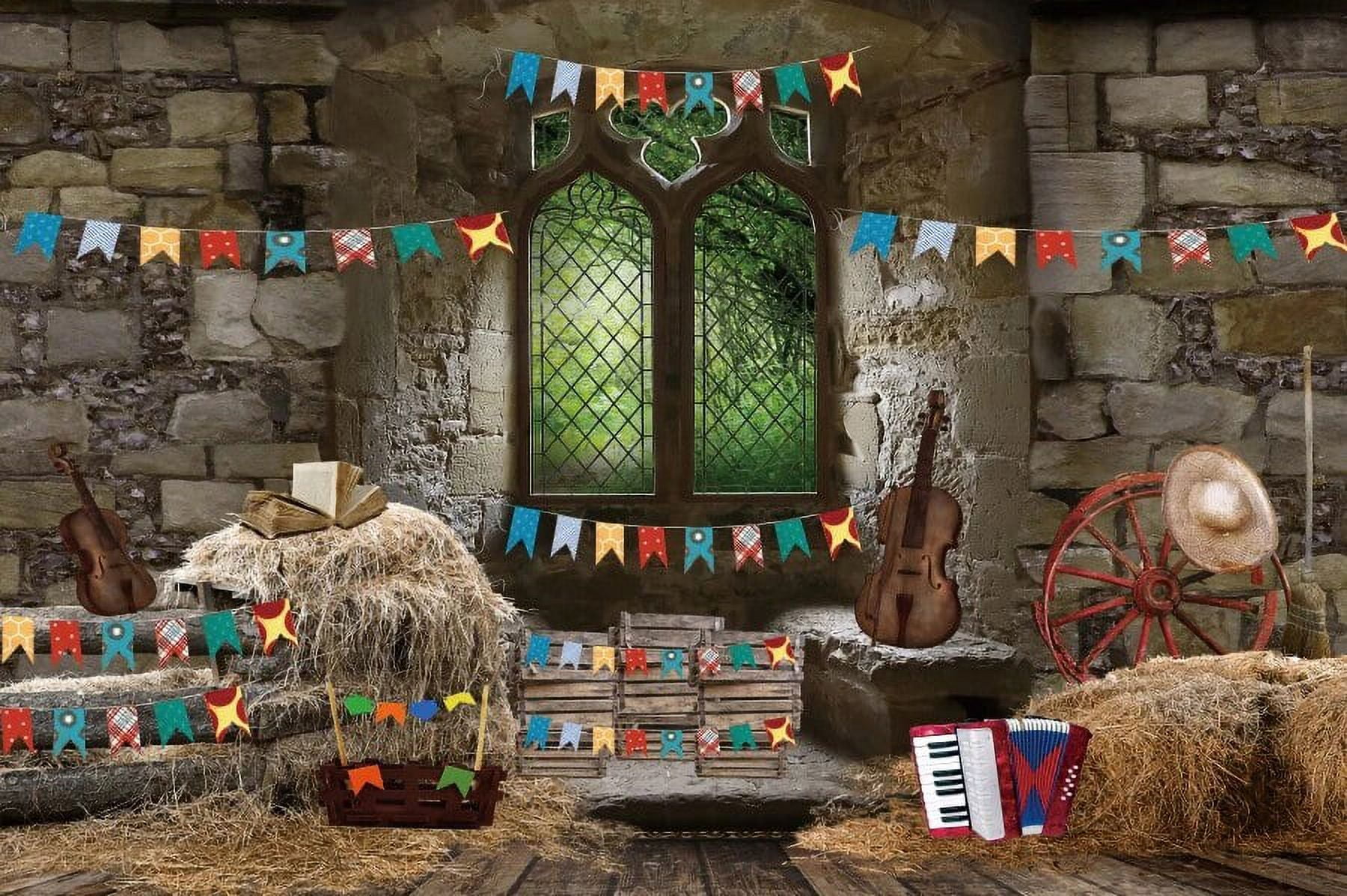Western Old Barn Backdrop Barrel Hay Bale Wagon Wheel Rustic Kids ...