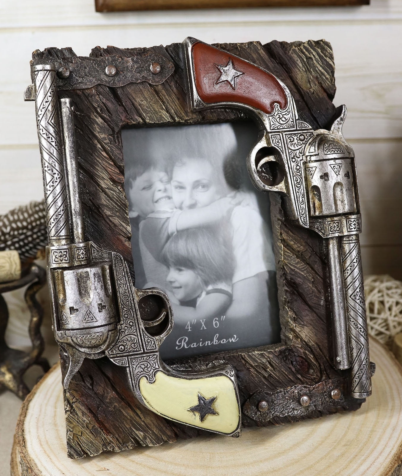 Western Outlaw Dual Pistol Revolvers Faux Barnwood Photo Picture Frame ...
