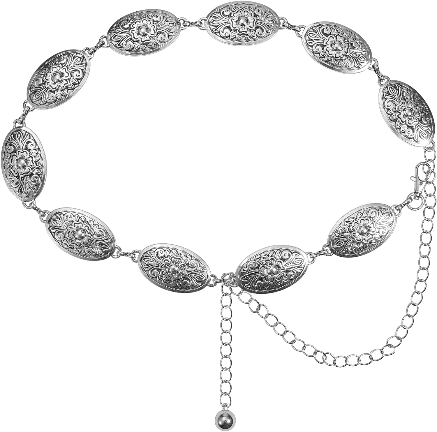 Western Oval Concho Chain Belt - Adjustable Waist chains, Silver ...