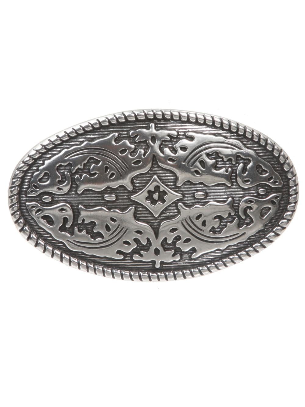 Western Oval Engraving Antique Silver Belt Buckle - Walmart.com