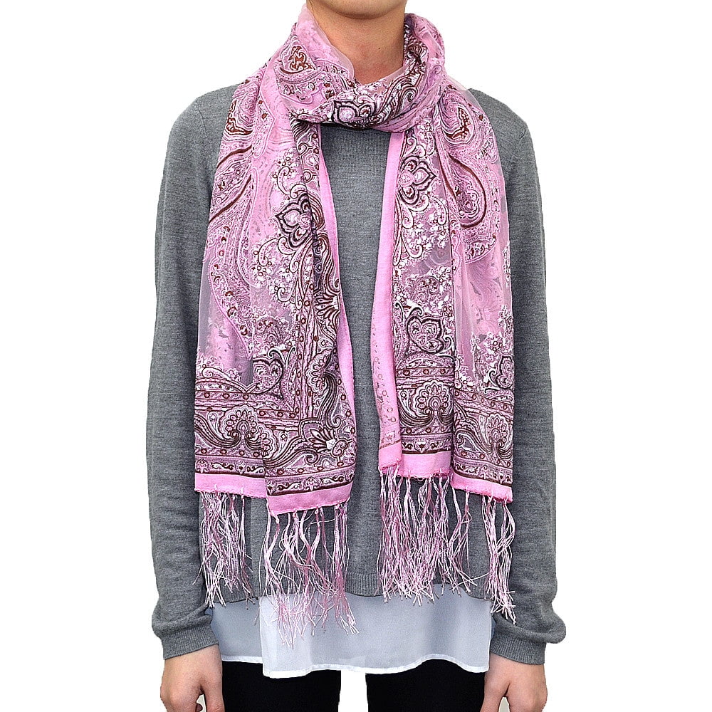 Western Paisley Floral Long Scarf with Glitter - Walmart.com