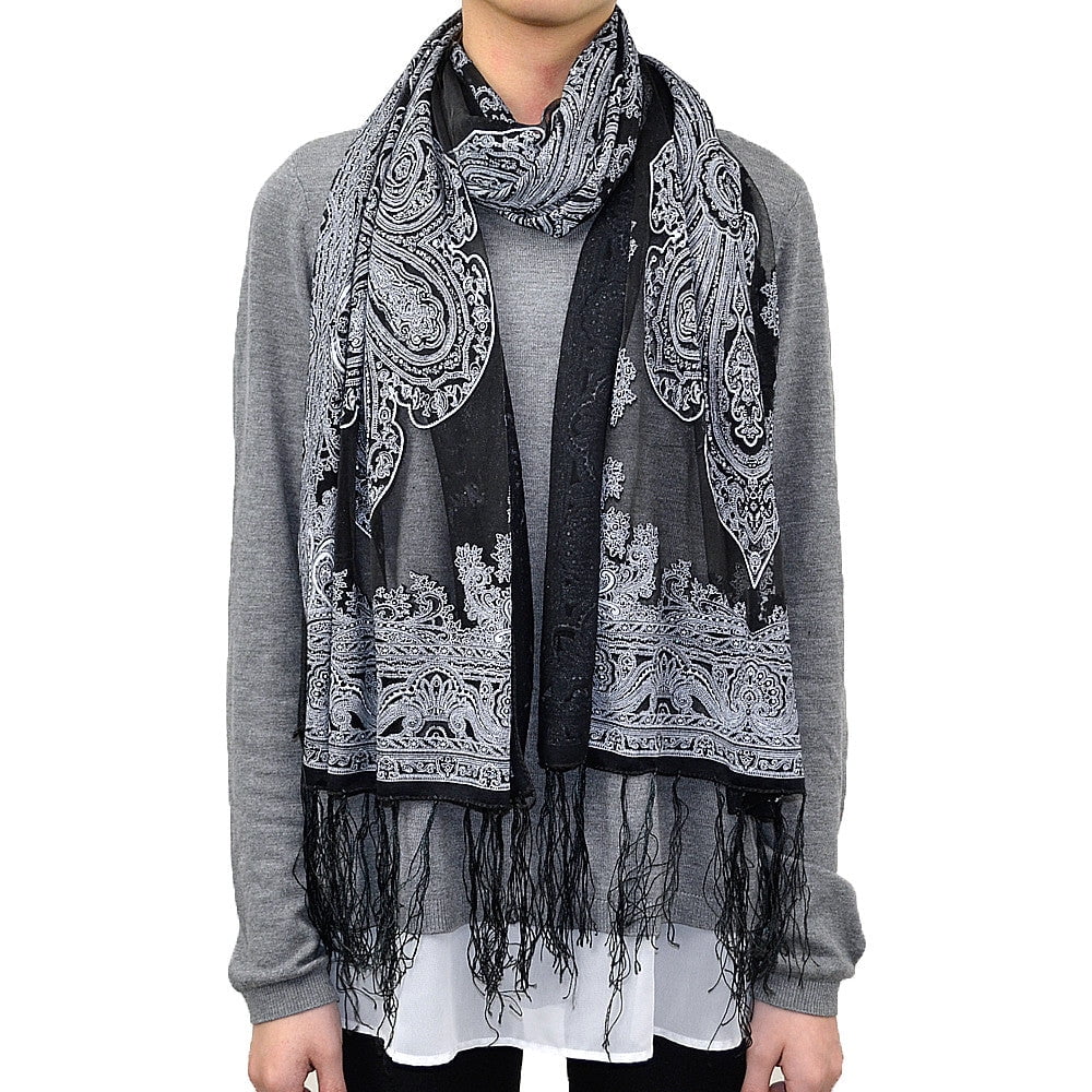 Western Paisley Floral Long Scarf with Glitter - Walmart.com