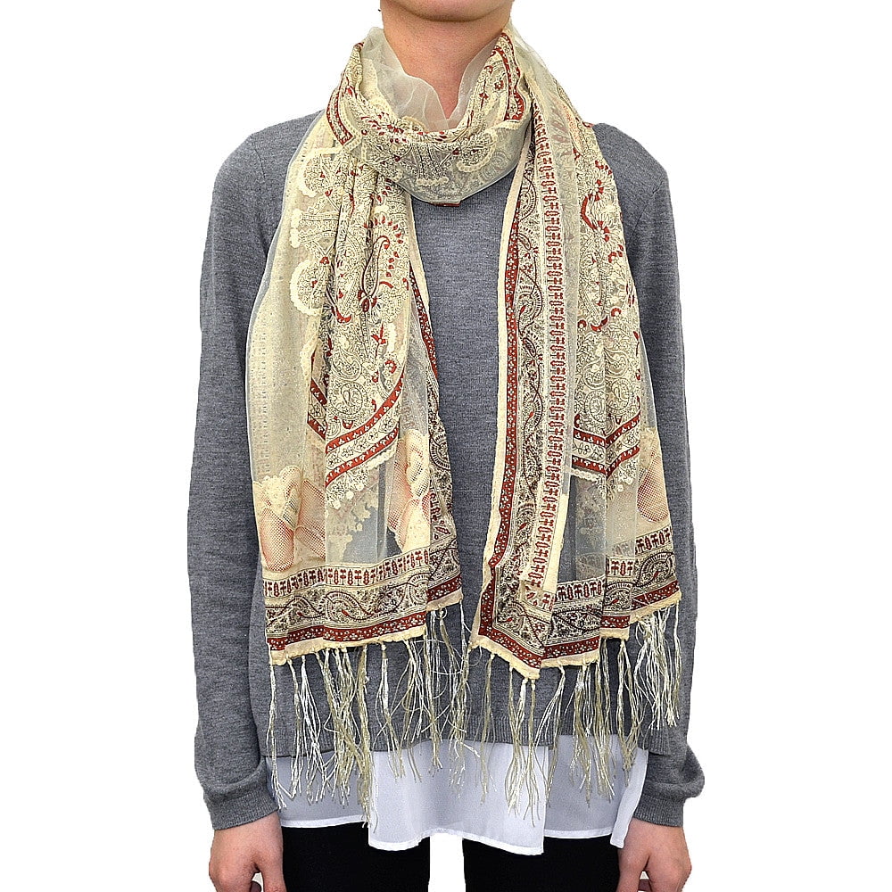 Western Paisley Floral Long Scarf with Glitter - Walmart.com