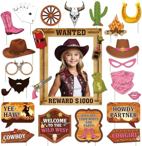 Western Party Decorations, 28 Pcs Western Photo Booth Props with Wanted ...