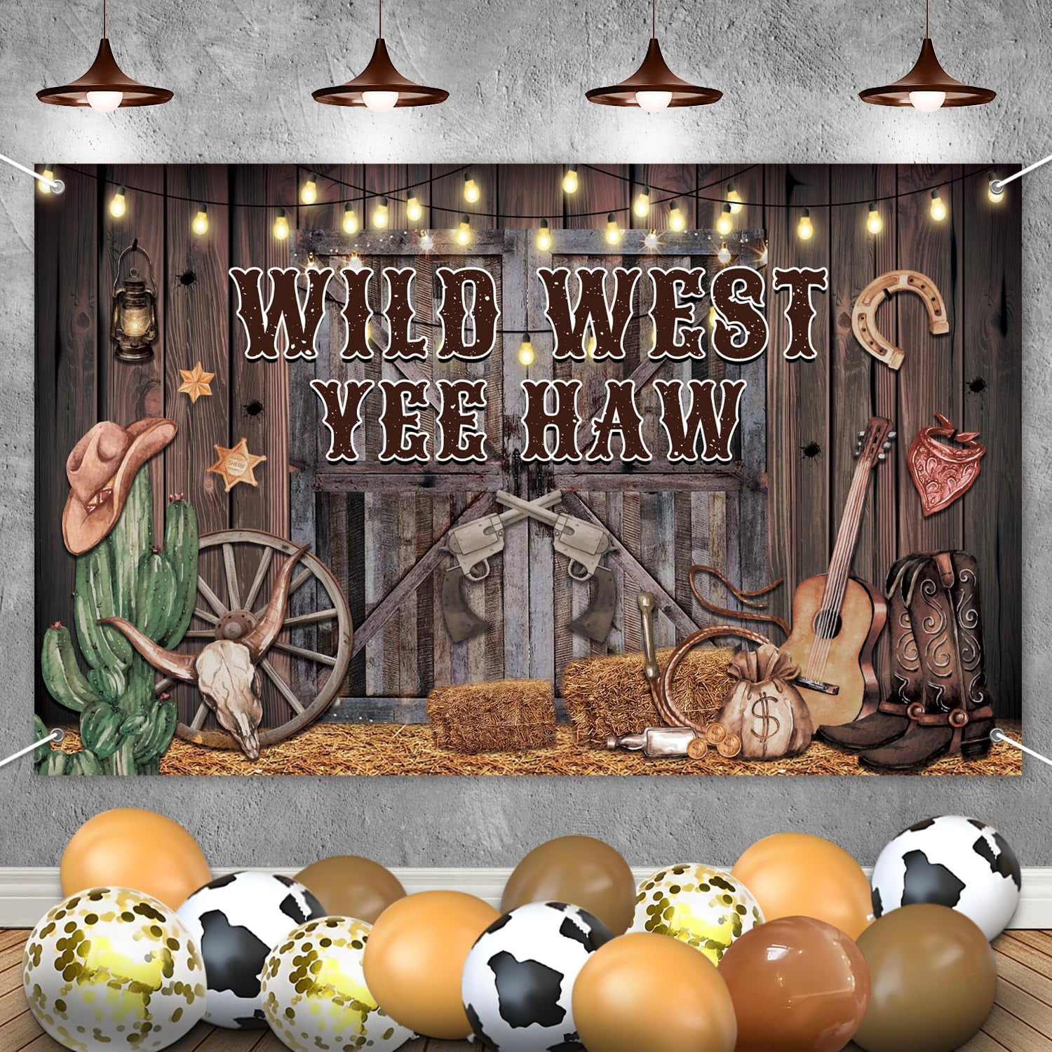 Western Party Decorations, SCH4 1Pcs Wild West Yee Haw with 60Pcs ...