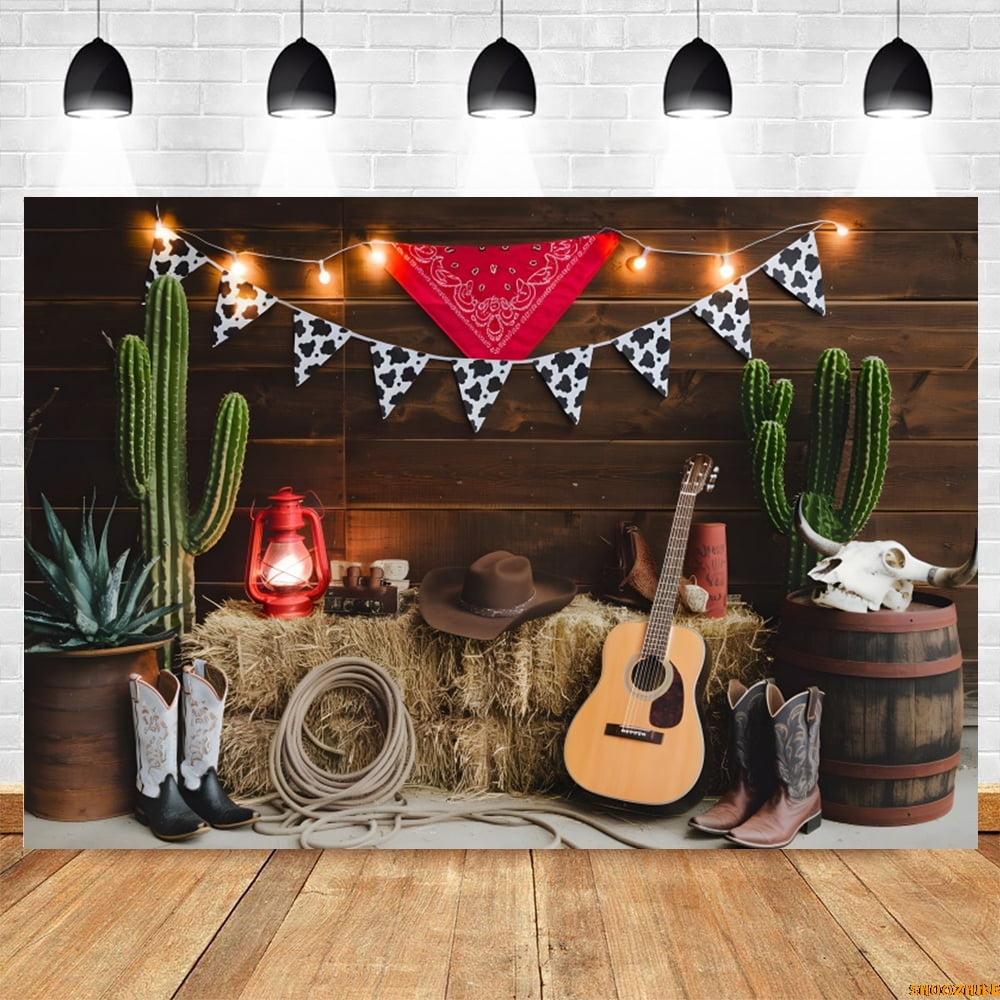 Western Party Photography Backdrop Cactus Haystack Guitar Boots West ...