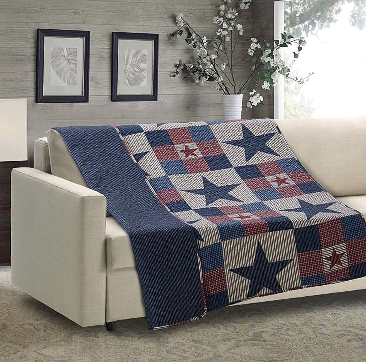 Western Patchwork Grey and Blue Star Patchwork Quilt Throw Blanket ...