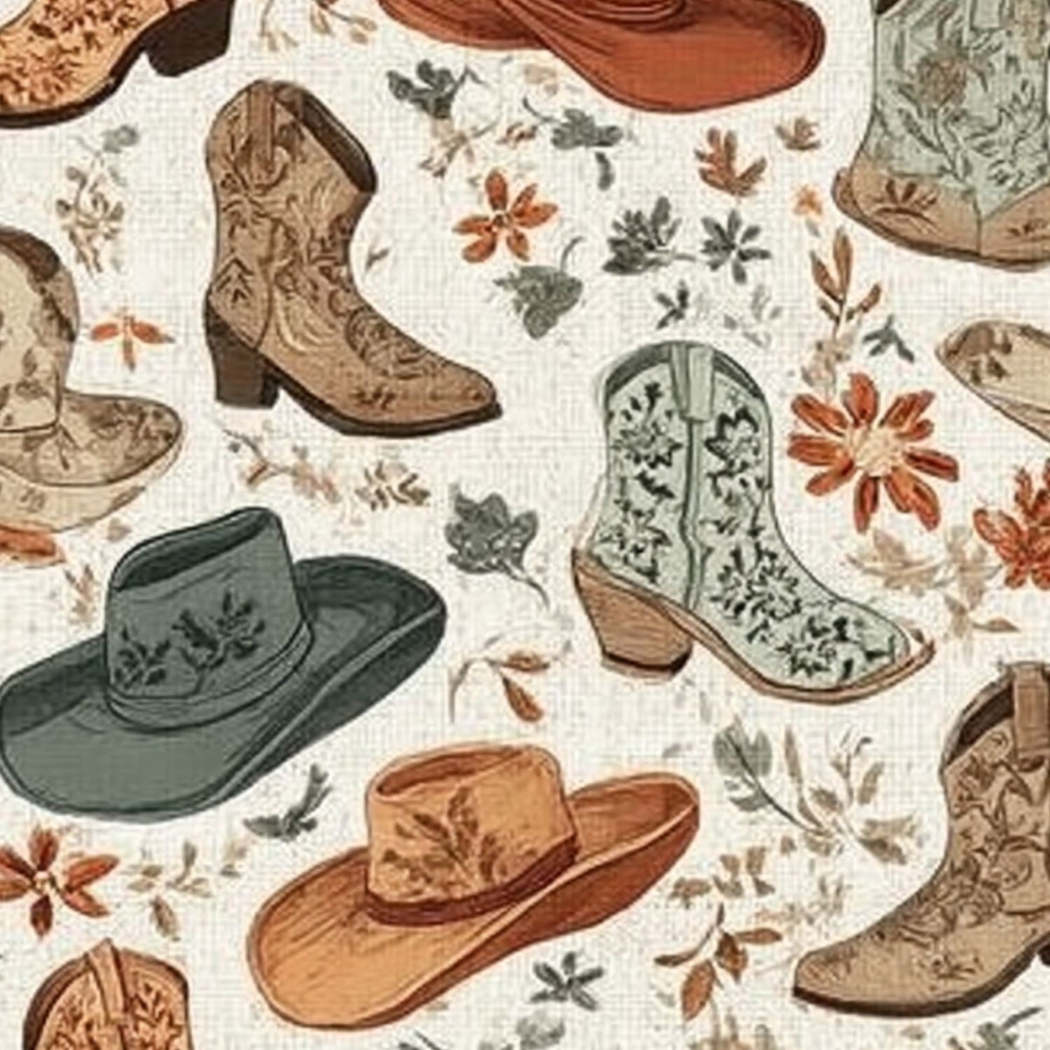 Western Peel and Stick Wallpaper 23.6in x 9.8ft Floral Cowboy Boots ...