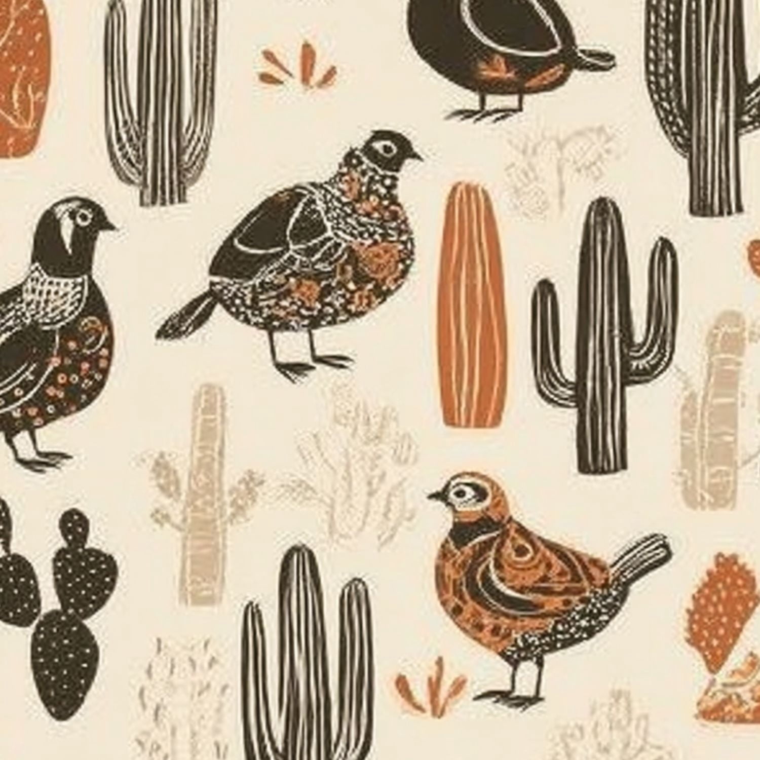 Western Peel and Stick Wallpaper 23.6in x 9.8ft Stylized Birds Cactus ...