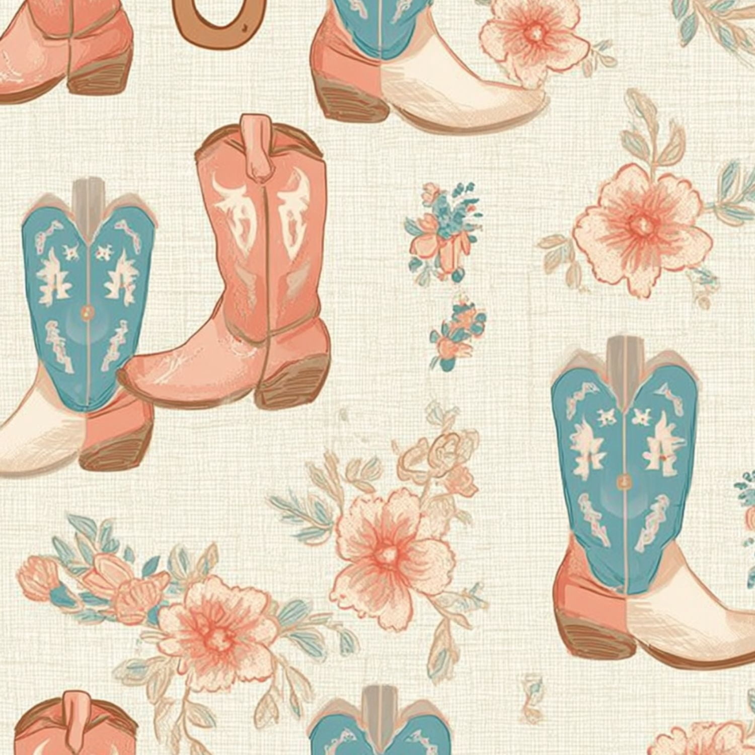 Western Peel and Stick Wallpaper Western Cowboy Boots Floral Design ...