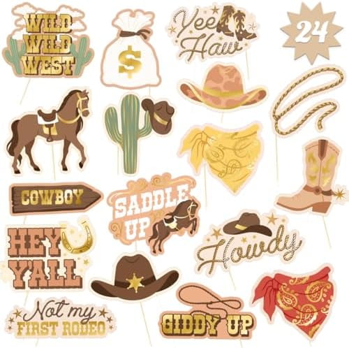 Western Photo Booth Props - 24 Count | Kids Rodeo Party Backdrop ...