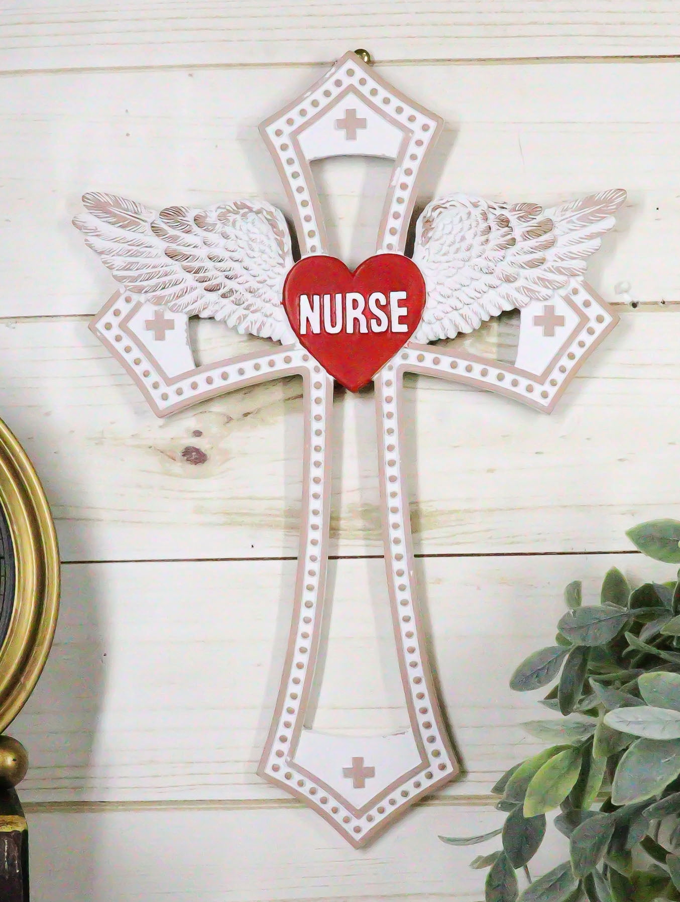 Western Physician Healer Red Heart With Angel Wing Nurse Wall Cross ...