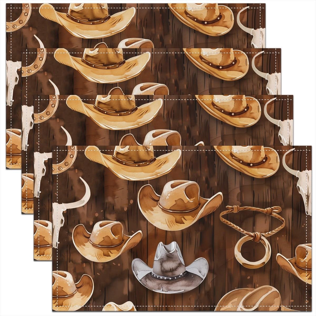 Western Placemats Set of 4 Kids Cowboy Hat Table Mats for Boys Girls ...