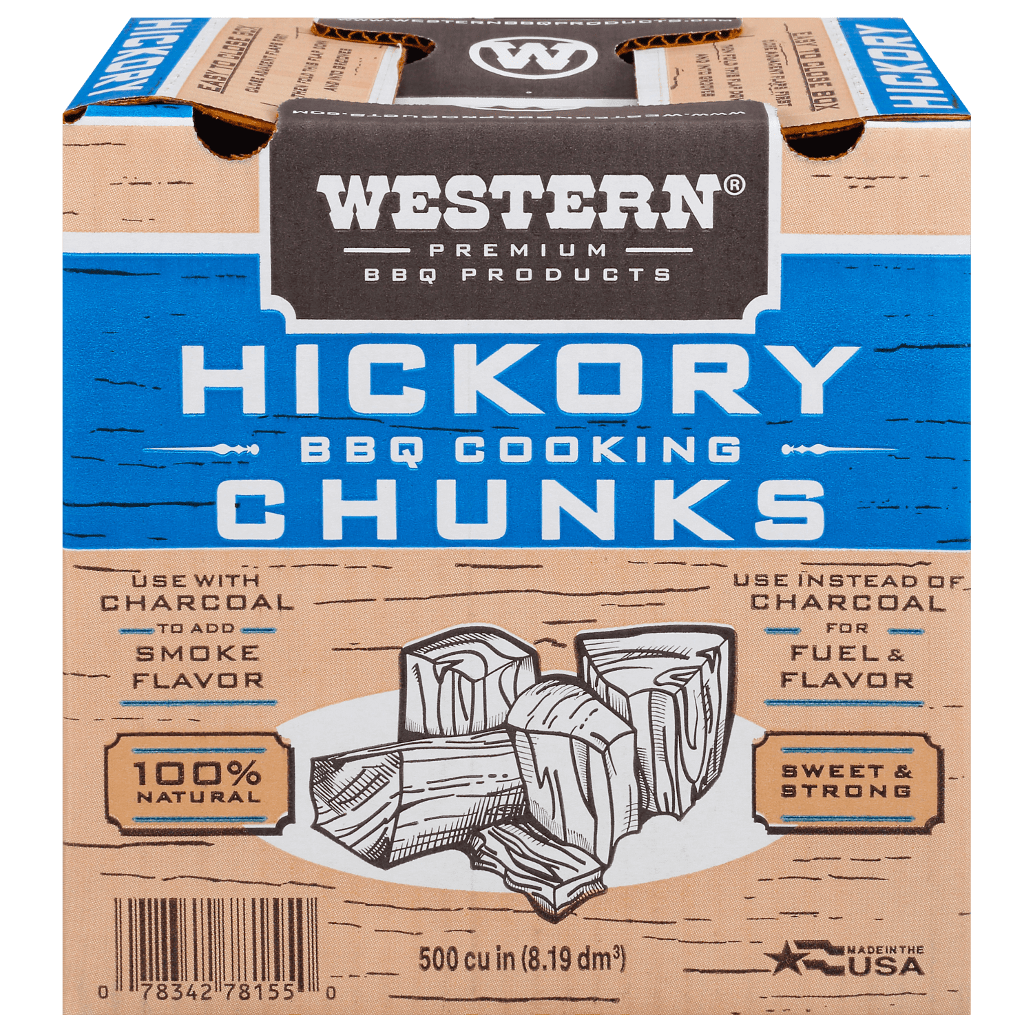 Western Premium BBQ Hickory BBQ Cooking Chunks, 500 Cubic inches ...