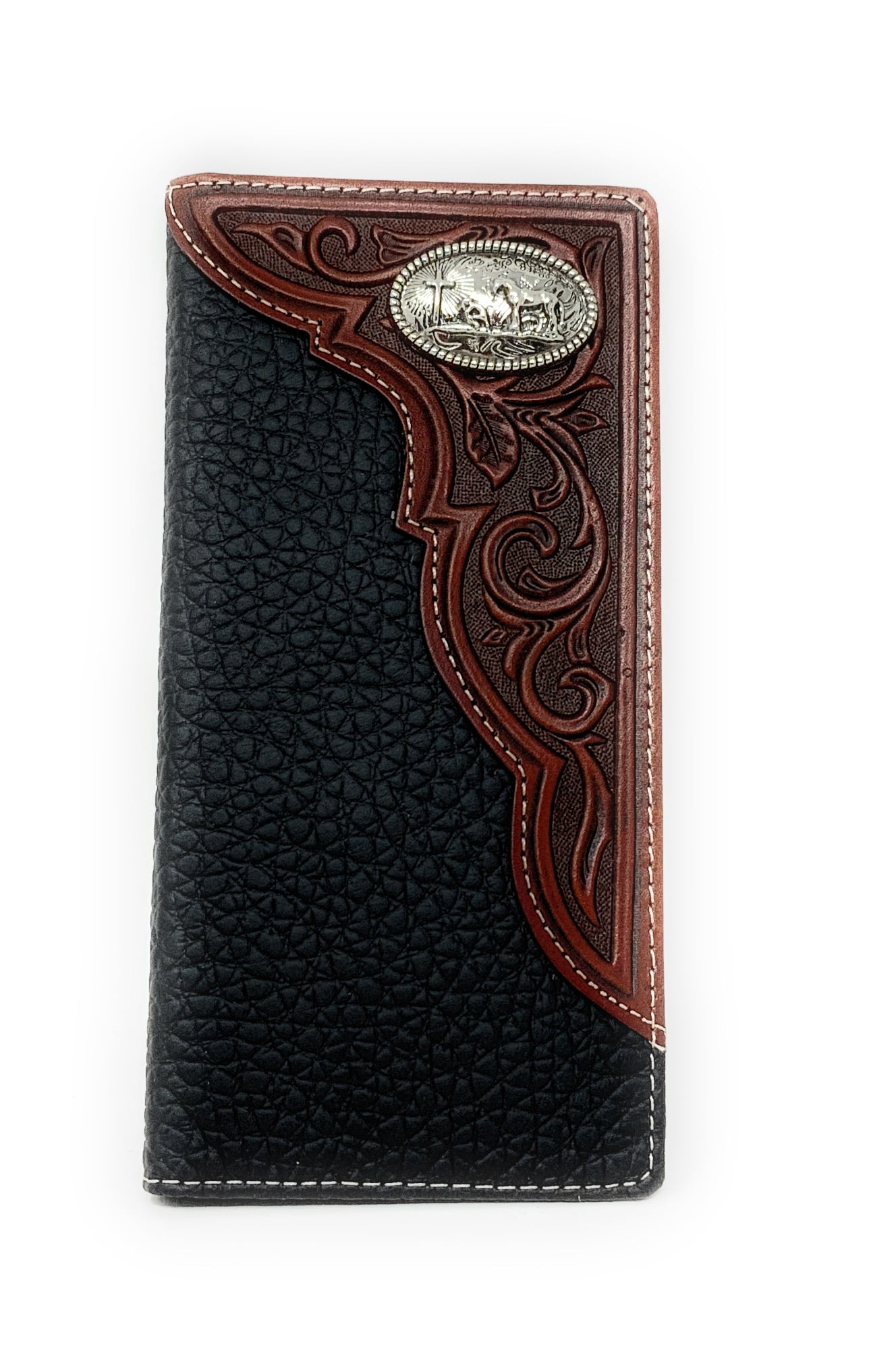 Western Premium Genuine Leather Tooled Men's Long Bifold Wallet premium ...