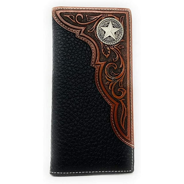 Western Premium Genuine Leather Tooled Men's Long Bifold Wallet premium ...