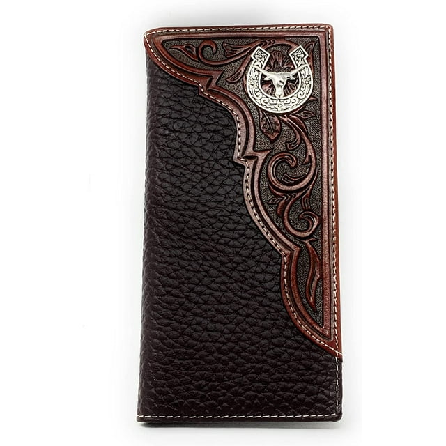 Western Premium Genuine Leather Tooled Men's Long Bifold Wallet premium ...