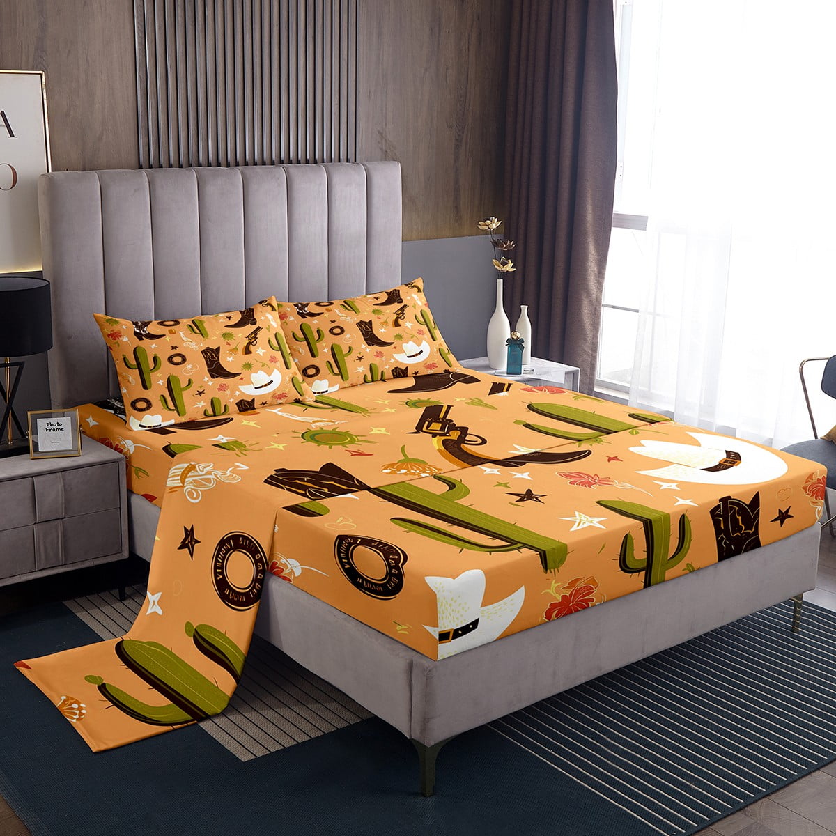 Western Queen Bed Sheets Set,Cowboy Boot Hat Bedding Set for Boys Girls ...