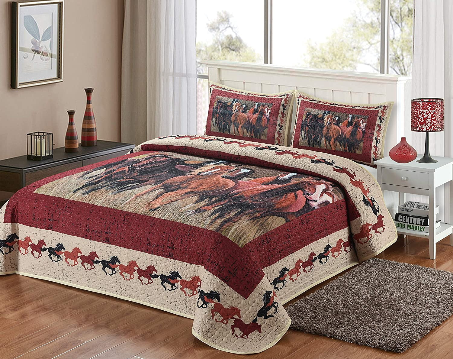 Western Queen Quilt Horse Cabin Lodge Bedding Farmhouse Ranch Bedspread ...