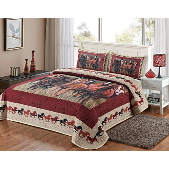 BestGiftEver Running Wild Horses Quilt 3 Pieces Queen Quilt Set, Queen ...