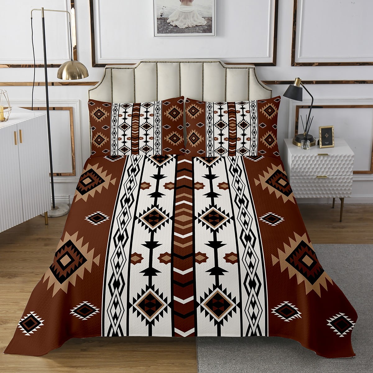 Western Quilt Set Brown Rustic Boho Aztec Bedspread Set King Size ...