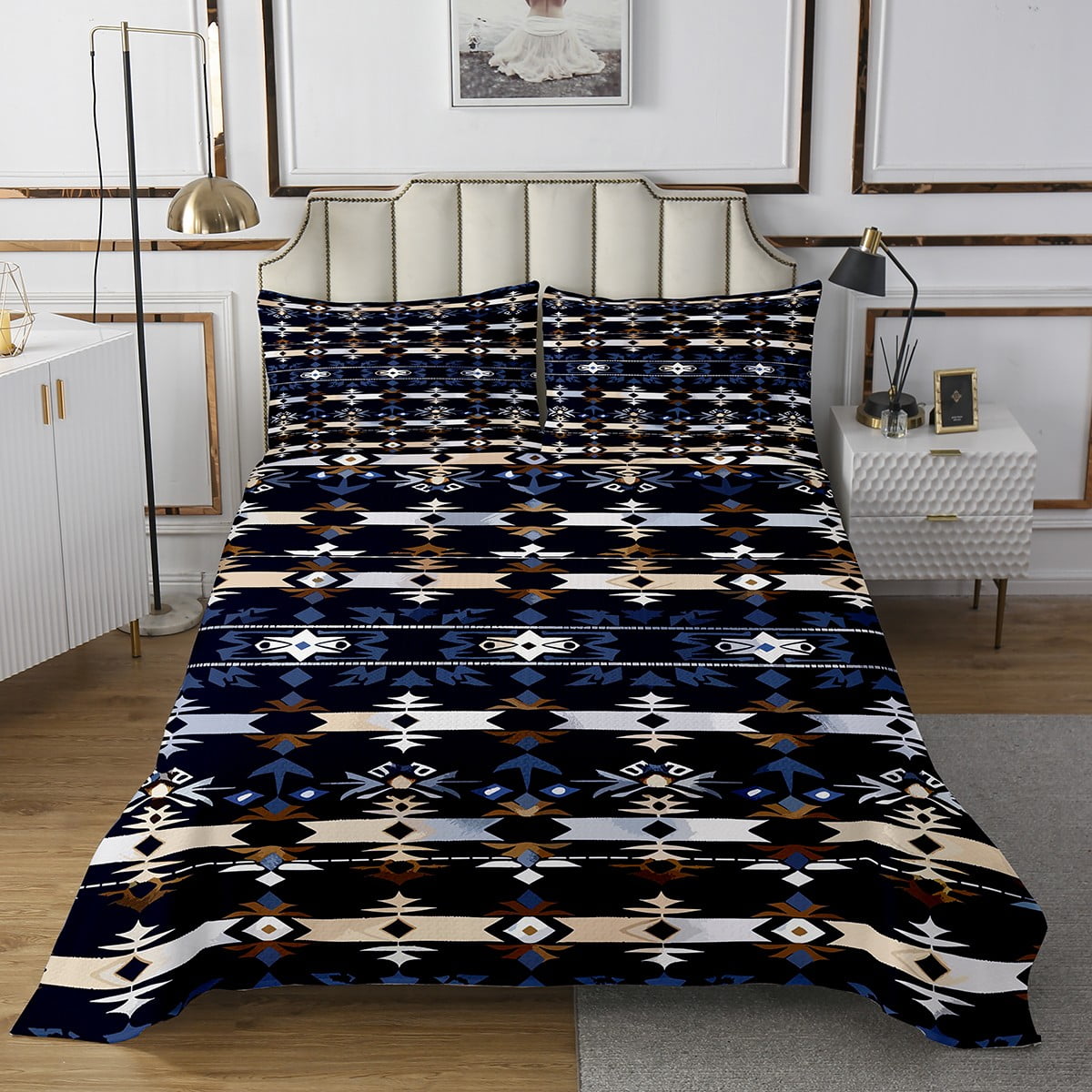 Western Quilt Set Geometric Aztec Bedspread Set Queen,Southwestern ...