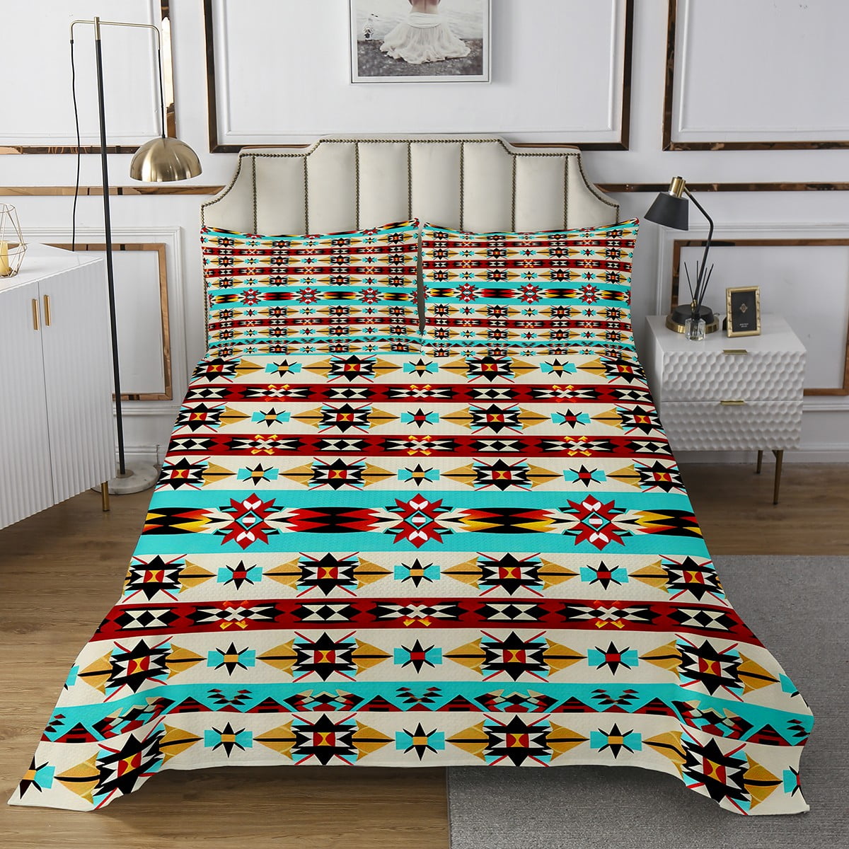 Western Quilt Set Southwestern Coverlet Set,Geometric Aztec Bedspread ...