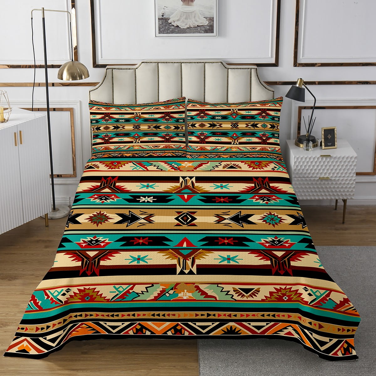 Western Quilt Set Southwestern Coverlet Set,Geometric Aztec Bedspread ...
