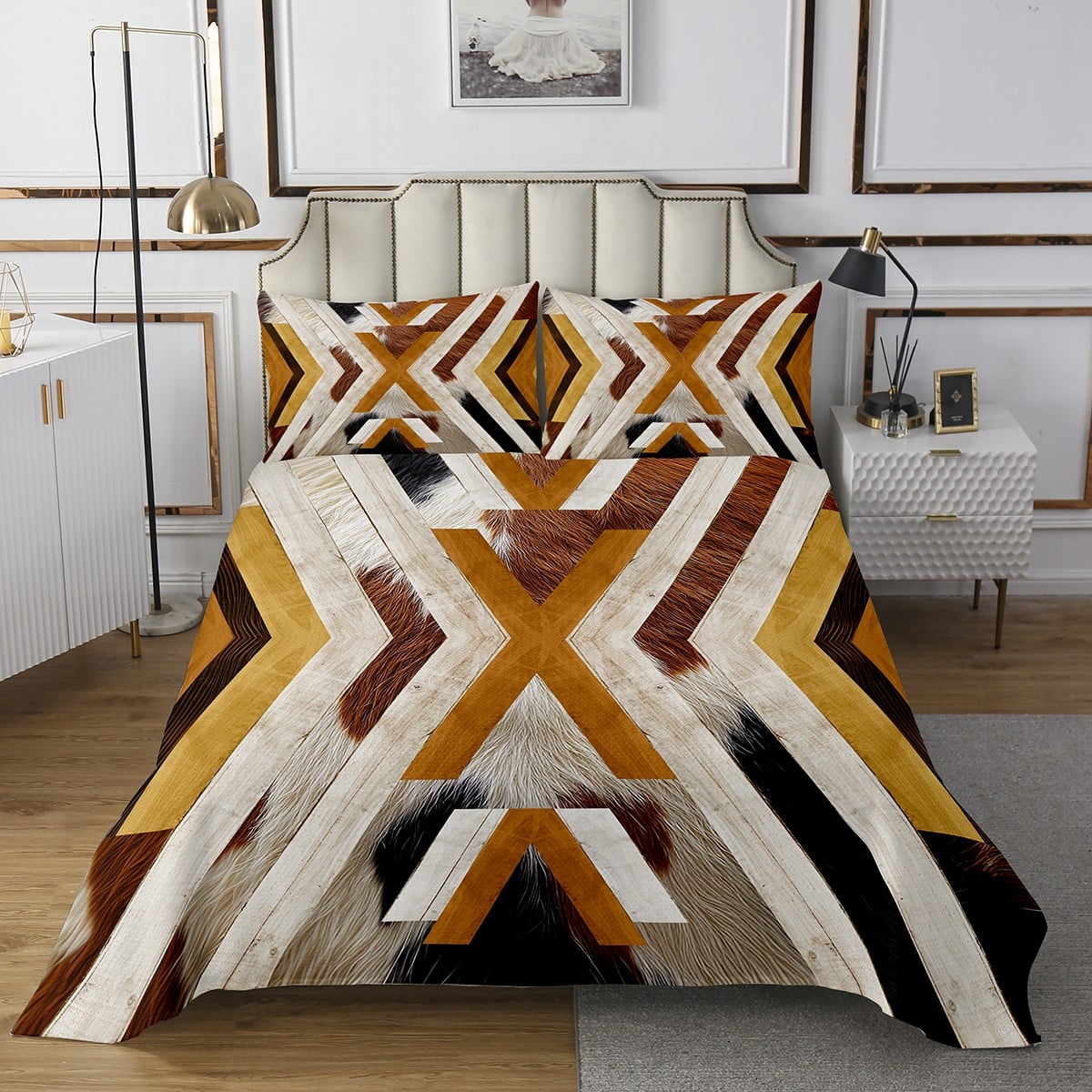 Western Quilt Sets Queen Brown Cowhide Coverlet Set Southwestern Aztec ...