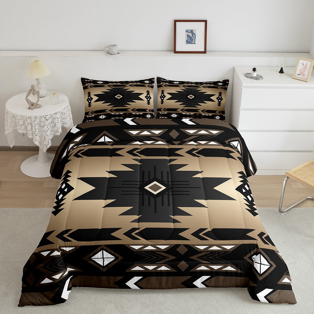 Western Quilt Vintage Geometry Triangle Diamond Bedding Set,Boho ...
