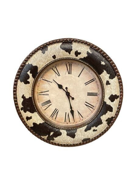 Western RAWHIDE Cow Hide Pattern Battery-Powered Wall Clock, by DeLeon ...