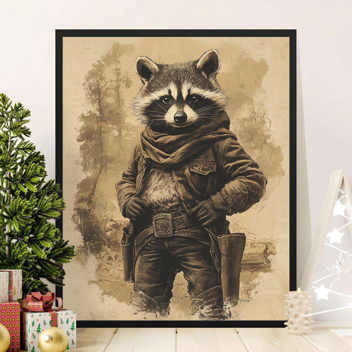 Western Raccoon Cowboy Vintage Style Art Print, Animal Character Poster ...