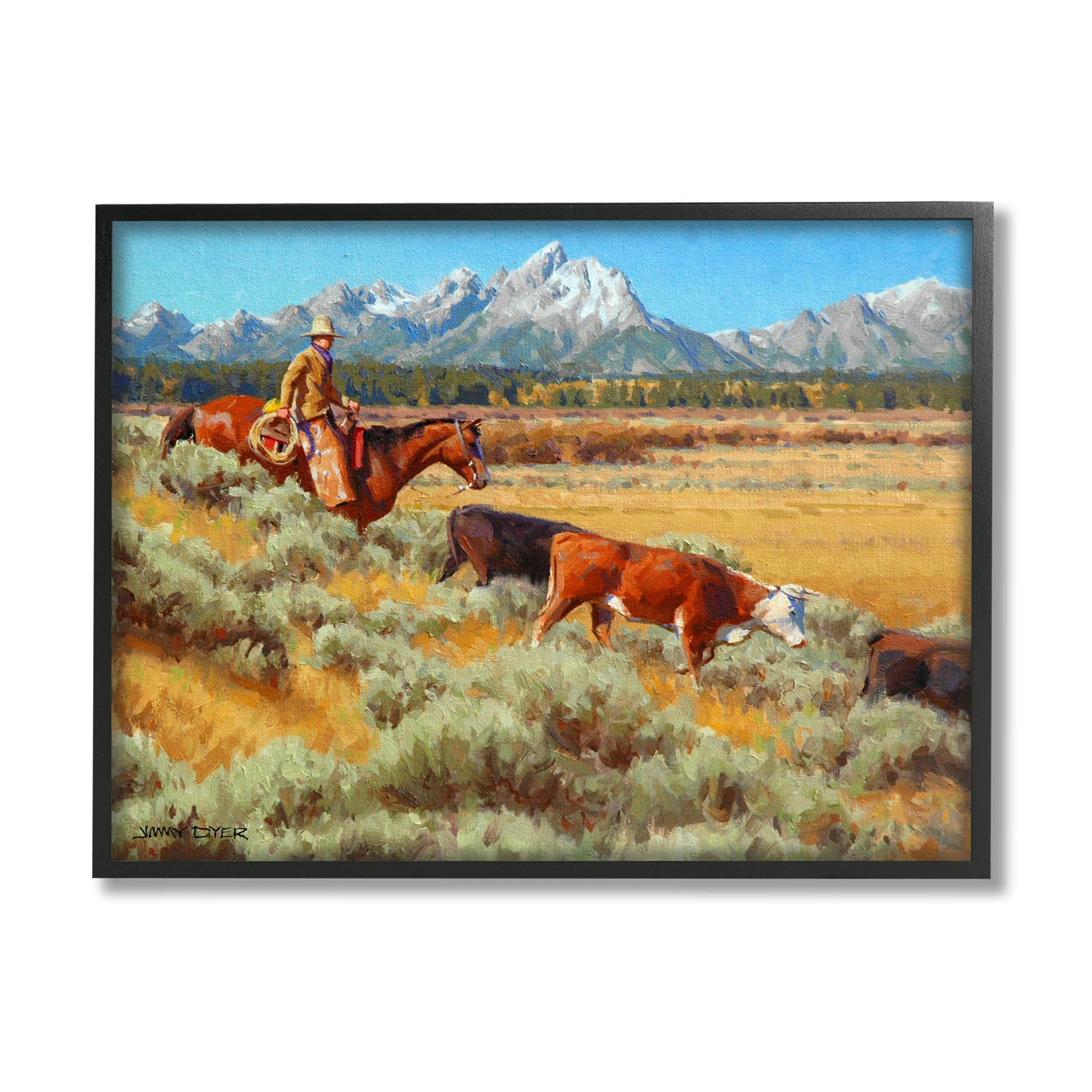 Stupell Industries Western Ranch Horse Cattle Animals Painting Black ...