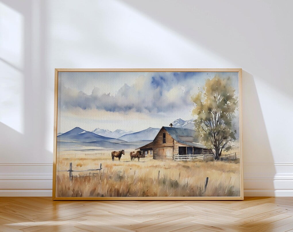 Western Ranch Printable Wall Art Print Watercolor Painting Digital ...