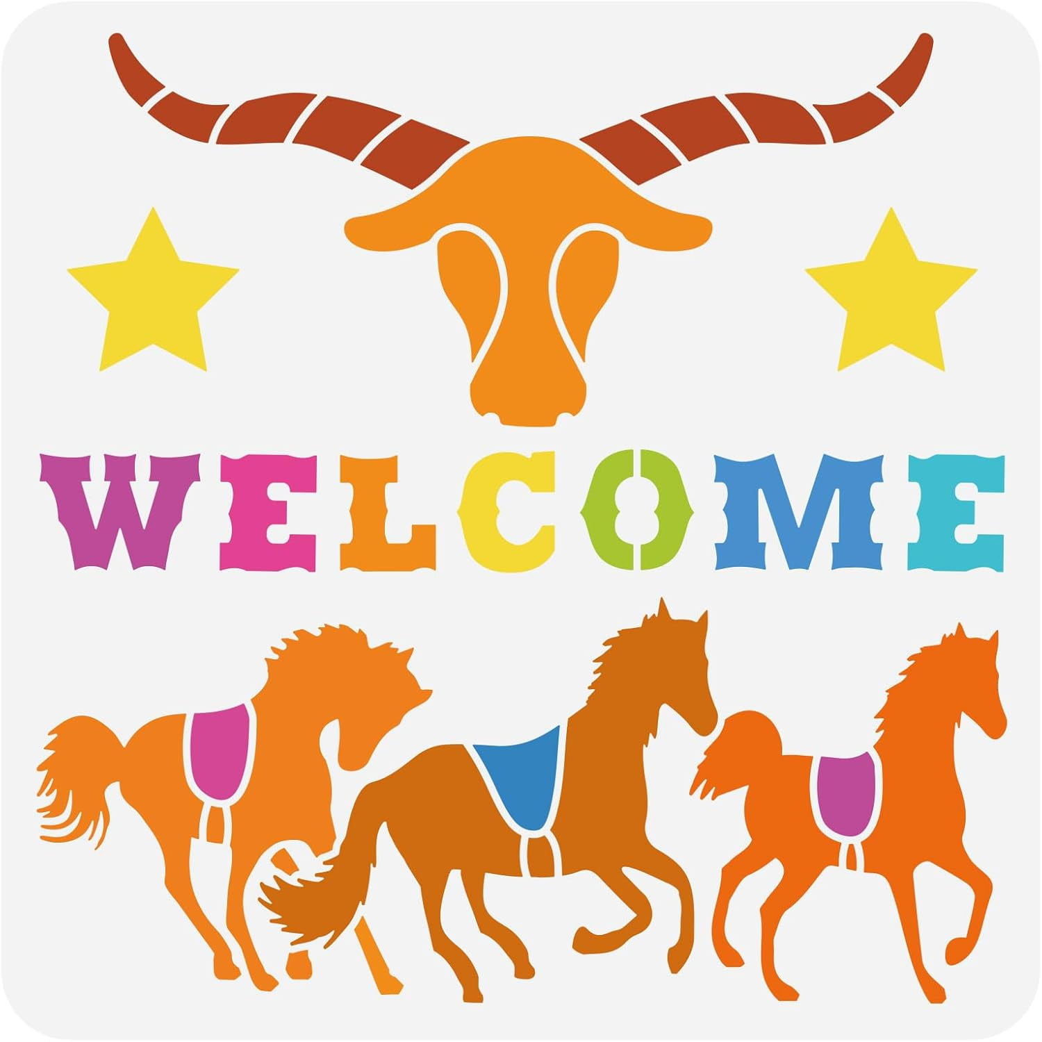 Western Ranch Welcome Sign Stencil 11.8x11.8 inch Reusable Horses Cow ...
