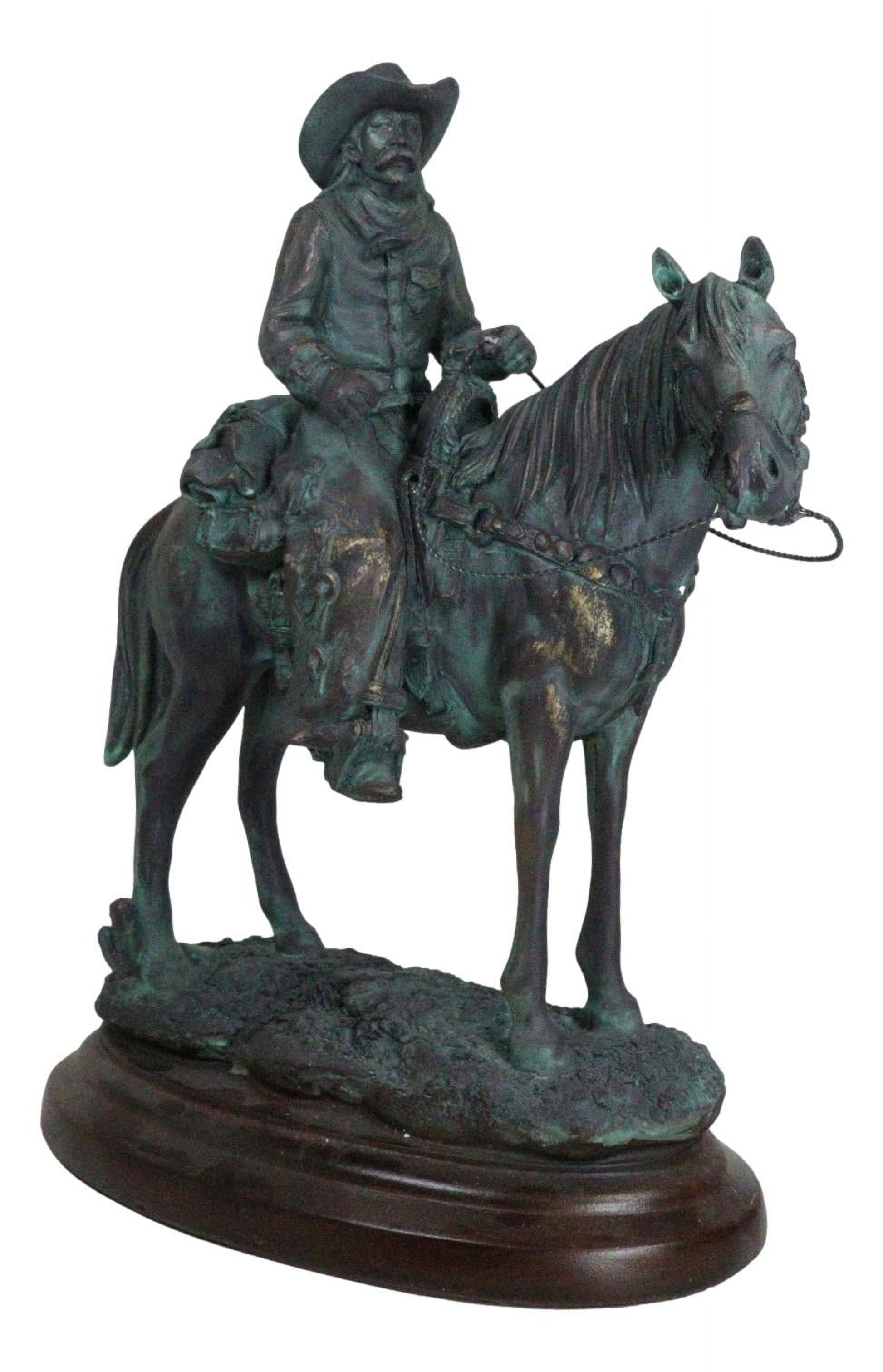 Western Ranger Cowboy With Hat On Bronco Horse Faux Bronze Verdigris ...