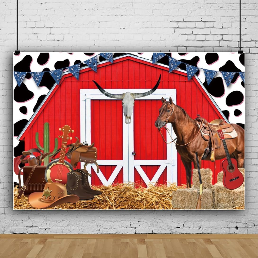 Western Red Barn Backdrop 10X8Ft Red Barn Door Horse Cowboy Hat ...