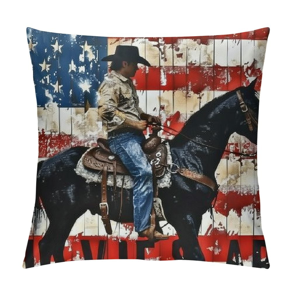 Western Reversible Print Pillow Cover,American Flag Decorative Cushion ...
