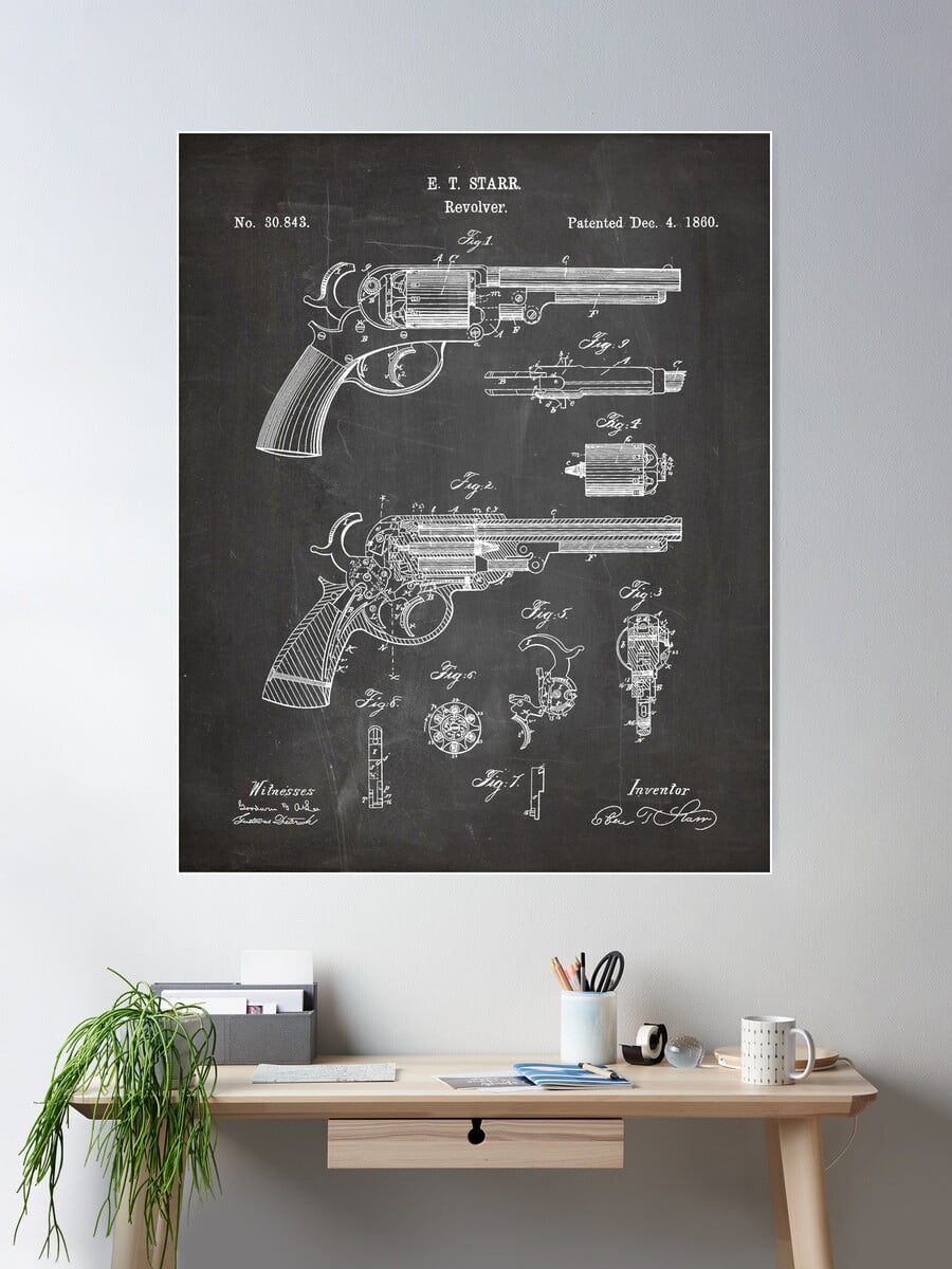 Western Revolver Patent - Antique Firearm Art - Black Chalkboard Poster ...