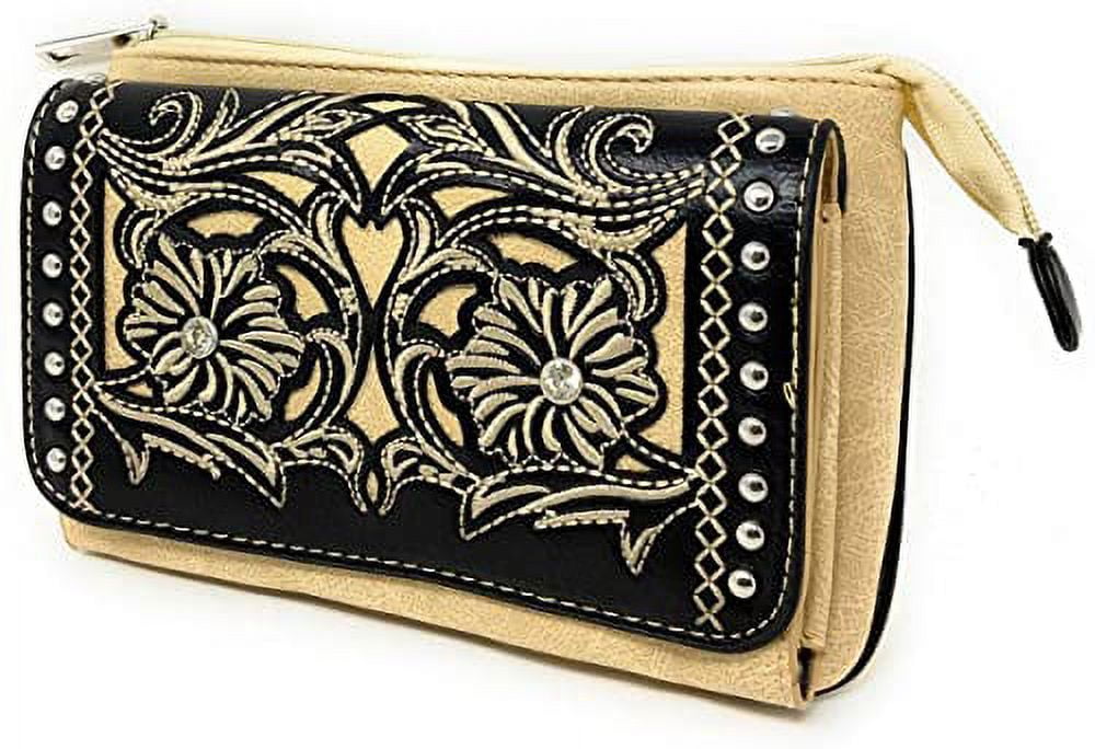 Western Rhinestone Embroidery Laser Cut Leather Double Floral Crossbody ...