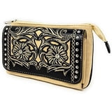 Western Rhinestone Embroidery Laser Cut Leather Double Floral Crossbody ...