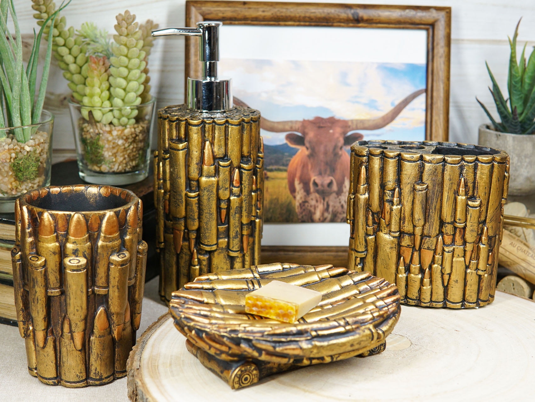 Western Rifle Bullets Soap Pump Tumbler Cup Soap Dish And Toothbrush ...